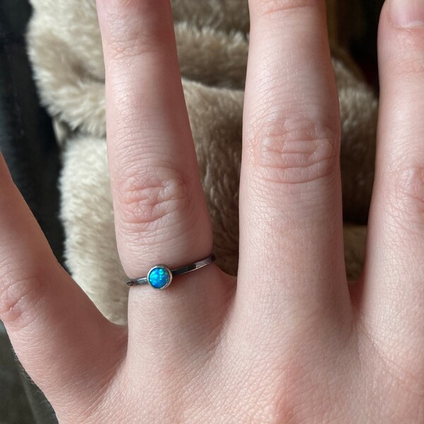 OXIDIZED OPAL RING - Opal Stacking Ring ~ Opal Ring - Sterling Opal Ring - Gemstone Ring - Black ...
