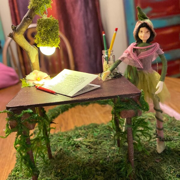 Miniature Fairy Reading Desk. Fairy Home Decor Gift, Simple Handmade ...