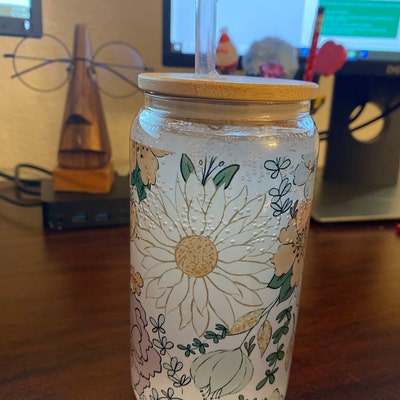 Fall Floral Glass Can Cup, Iced Coffee Cup, Smoothie Glass, Fall Cup ...