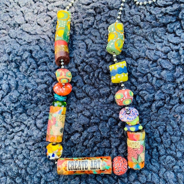 Rustic, Layered, Handcrafted, Hand Painted Paper Beads. Distressed ...