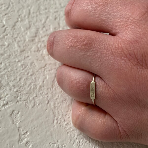 Tiny Nameplate Ring ~ 14K Solid WHITE Gold • 14k White Gold Name Ring ...