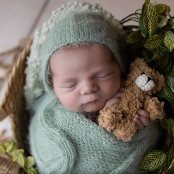 Prop- New! Brushed Wrap Bonnet Set - Heather Grey Dark Grey Fuzzy ...