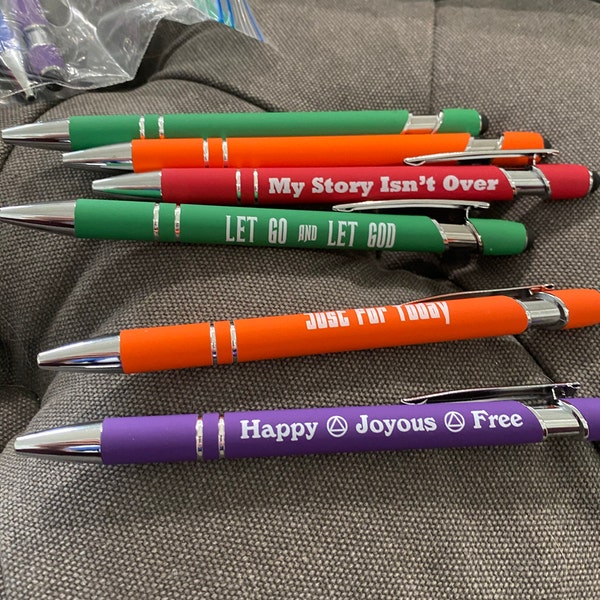 AA Recovery Slogans Ballpoint Pens | Comfort Grip With Rubber Stylus ...