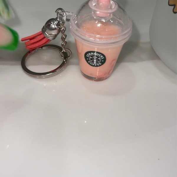 Mini Coffee Keychain //inspired Drink Keychain// Pink Drink Key Chain ...