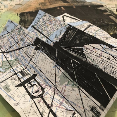 Brooklyn Bridge B/W, NYC Pocket Art, New York Map, New York Print, NYC ...