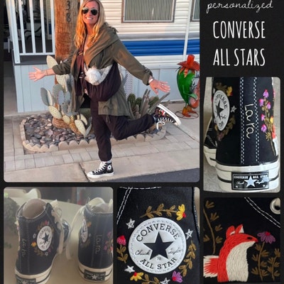 Custom Converse Embroidered Blue Mushroom and Small Flowers/ Converse ...