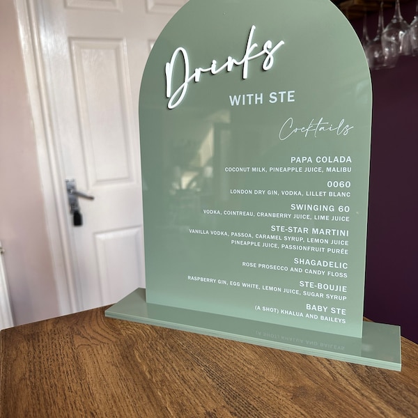 Cocktail Drinks Menu Signage - Printed Drinks Menu "drinks" With Custom ...