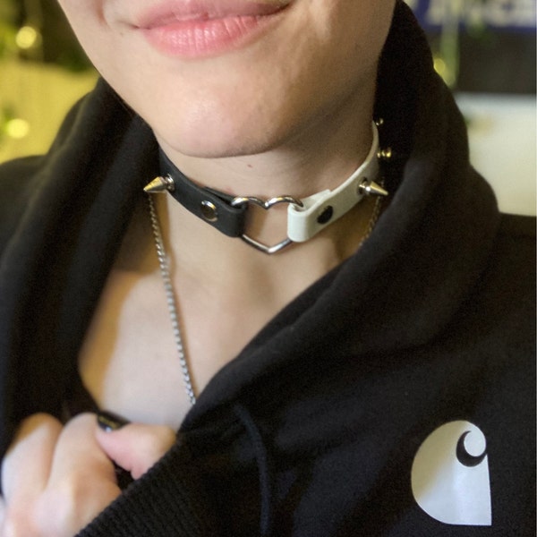 AORTA SINISTER Heart Collar in Black & White Vegan Leather, Half and ...
