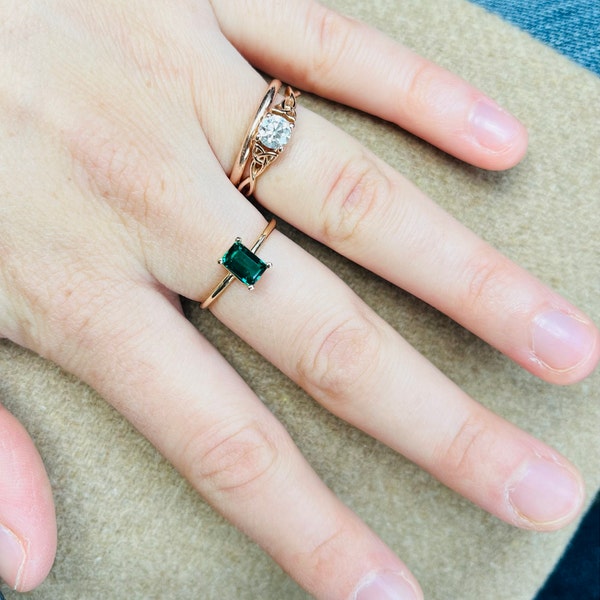 Emerald Ring 14k Gold, Emerald Cut Emerald Engagement Ring Handmade ...