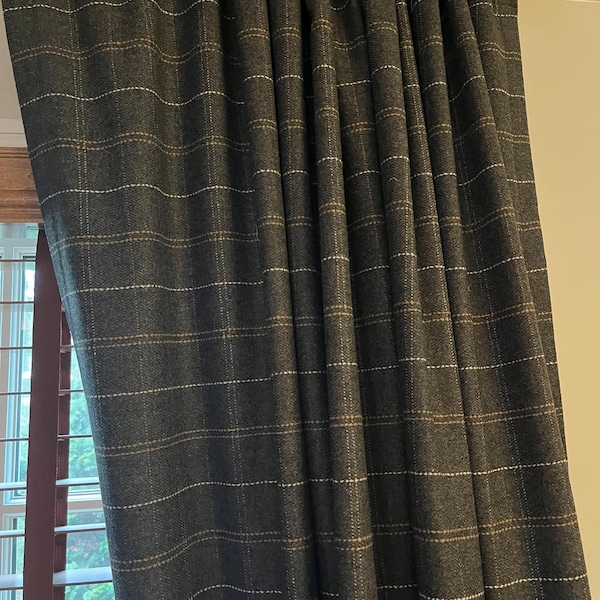 Luxury Drapes, Wool Plaid Check Dark Grey Check, Flannel W/ Soft Drape ...
