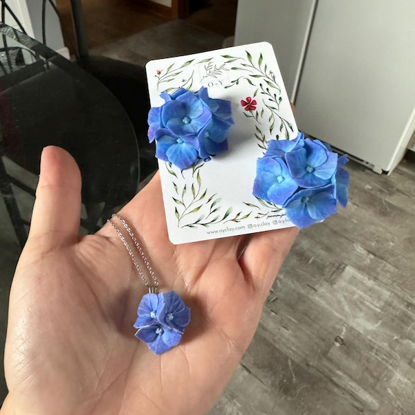 Blue Hydrangea Earrings and Ring Set, Floral Statement Jewelry - Etsy