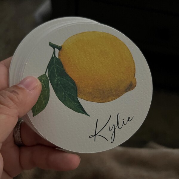Lemon Name Place Cards Circle Wedding Bridal Baby Shower Birthday Party ...