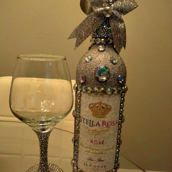 Crushed Diamond Glam Bottle - Diamond Art - Bling Wine Glass - Birthday ...