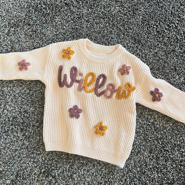 Flower Initial Sweater|personalized Hand Embroidered Initial Sweater ...