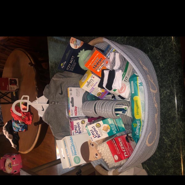 Baby Gift Basket Blue Baby Shower Basket Personalized Gift Basket ...