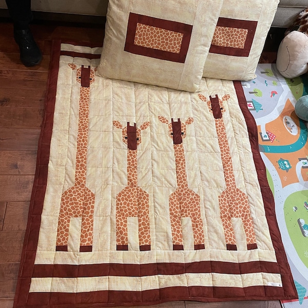 Giraffes in a Row Quilt Pattern, PDF Instant Download Modern Patchwork Baby Lap Size African ...