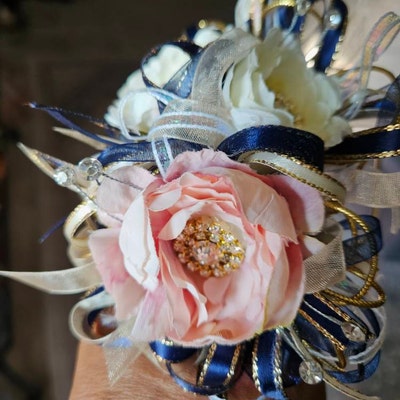 Dark Green, Gold and Cream SILK Flower Wristlet Corsage and Boutonniere ...
