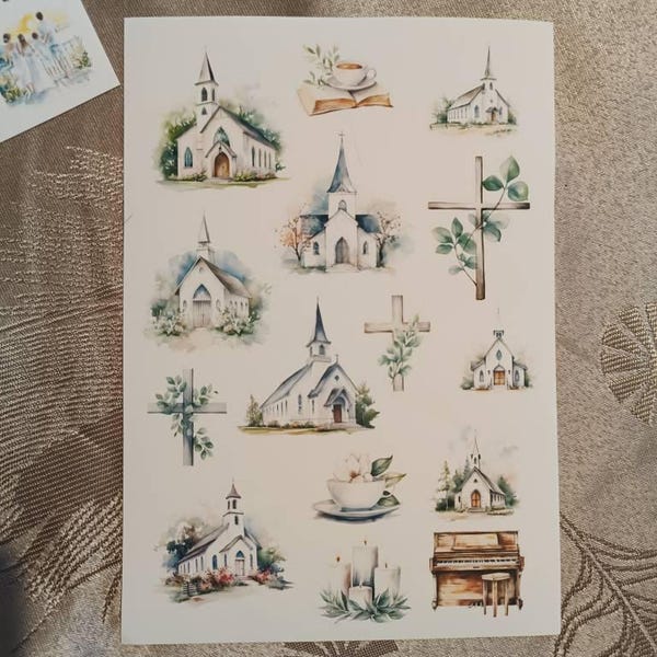 Church Stickers: Watercolor Religious Decals, Christian Art - Etsy