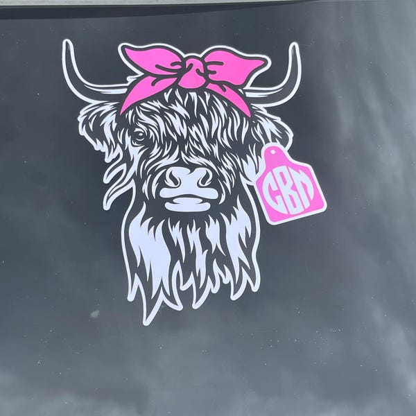 Highland Cow Monogram Vinyl Car Decal || Highland Cow Sticker || Custom ...