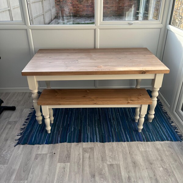 5ft Farmhouse Dining Table Set. Rustic Table With Bench and 4 Chairs ...