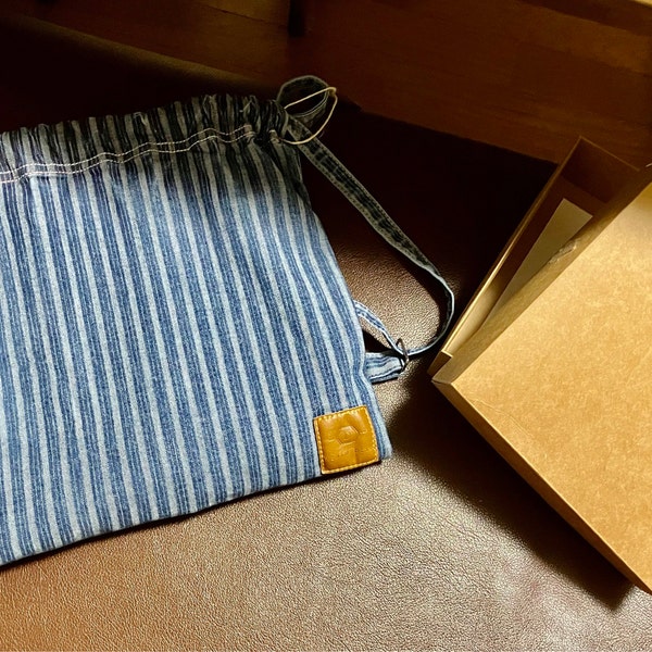 Bohemian Frayed Denim Drawstring Bag, Mini Stripe Canvas Backpack Purse ...