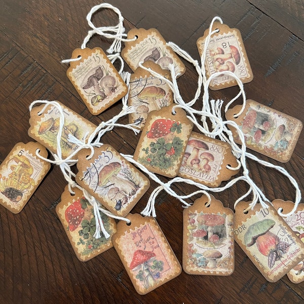 Small Mushroom Tags With Strings Gift Tags Birthday Tags Junk Journal ...