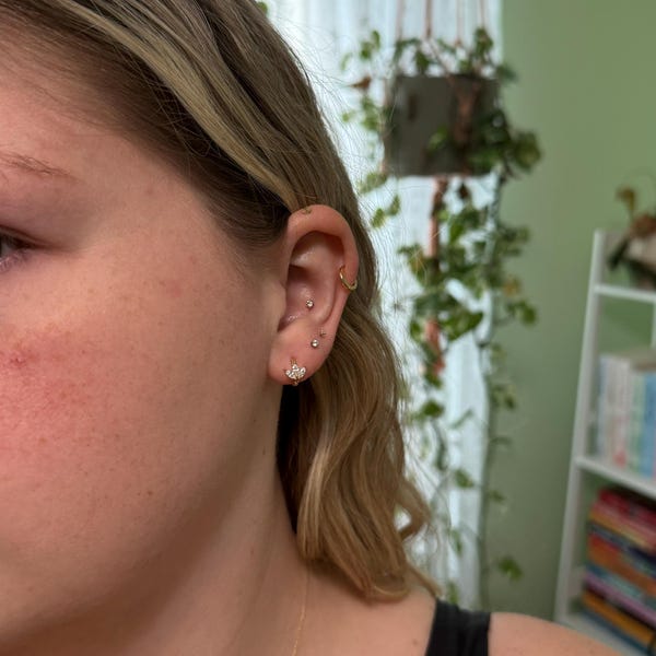 14K White Gold Threadless Push in CZ Labret Stud/tragus/cartilage/conch ...