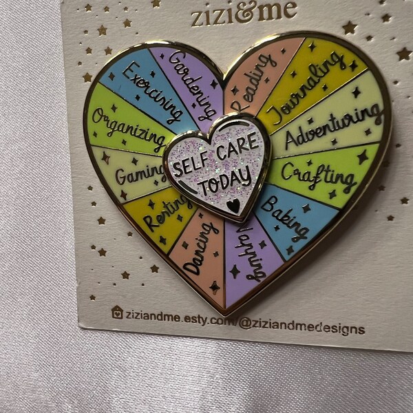 Beautiful Hard Enamel Spinning Heart Pin With a Self Care Message ...