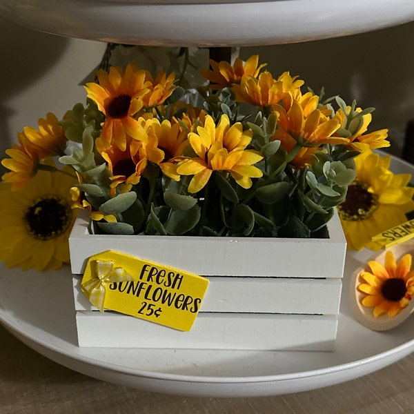 Sunflower Tiered Tray Mini Floral Arrangement, Mini Crate for Tiered ...