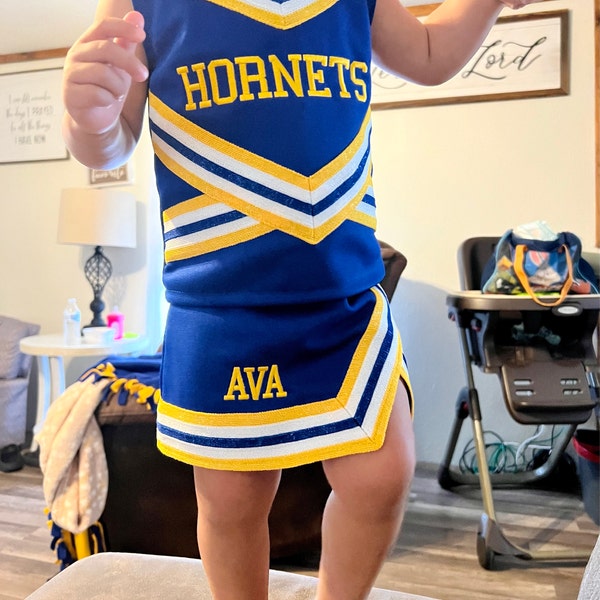 Blue & Gold Cheer Uniform, Blue and Yellow Cheerleading Uniform, Girls ...