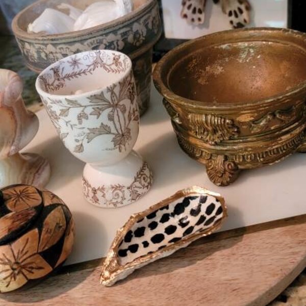 The Addy - Low Tides Design Oyster Trinket/ring Dish in a Cream & Black ...