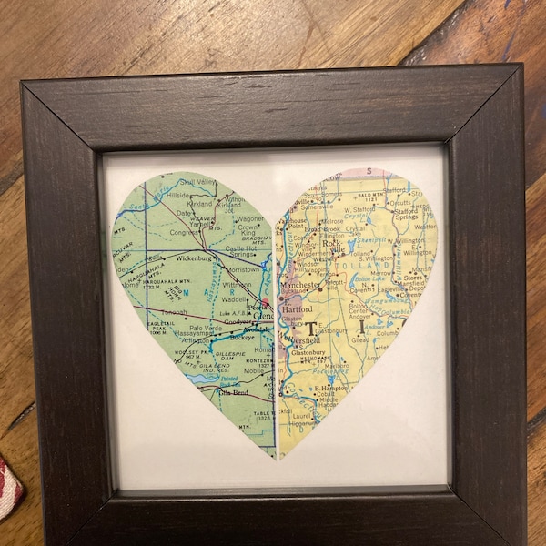 Long Distance Relationship - Map Heart in Two Places Custom Map Card - Etsy