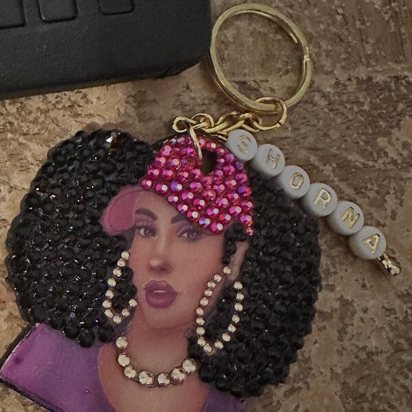 Rhinestone Keychains. Afro-american Woman Bling Keychains. Gifts for ...