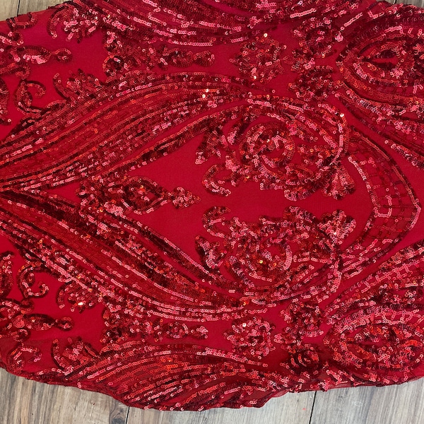 RED Exotic Stretch Sequin Lace Fabric/ Stretch Sequins Fabric/ Red ...