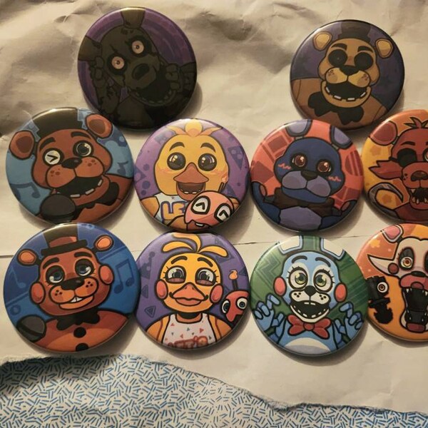 Five Nights at Freddy's Inspired LARGE Pins/buttons freddy, Chica ...