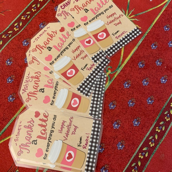 THANKS a LATTE VALENTINE Tags, Coffee Valentine's Day Tags, Latte ...