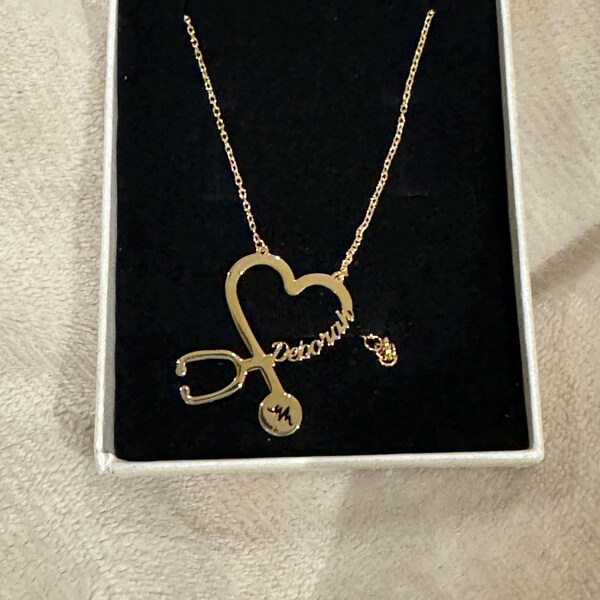 14K Gold Personalized Stethoscope Name Necklace, Custom Stethoscope ...