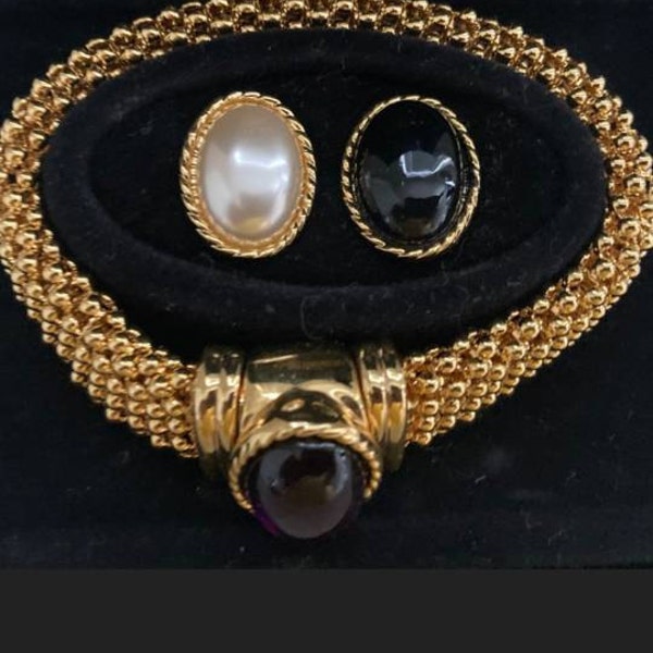 LESLIE BLOCK Vintage 1980's-90's Massive Gold With Red/orange Dangle ...