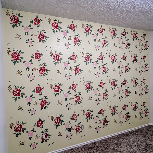 Sweet Roses Wall Stencil - Wall Stencils Instead of Floral Wallpaper ...