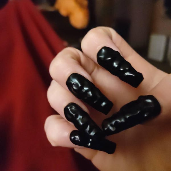 Liquid Hell- Black Goth Nails -black 3D Textured Gothic Luxury Gel ...