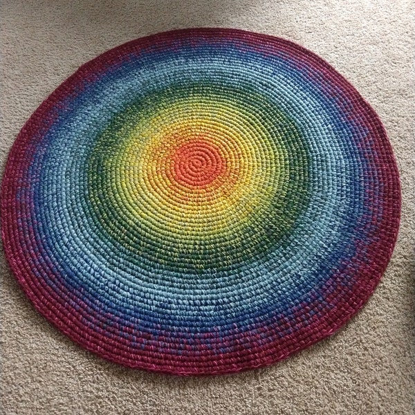 Round Area Rug, 54'' in Diameter, Hand Crochet, Ready to Ship, Wool Rug ...