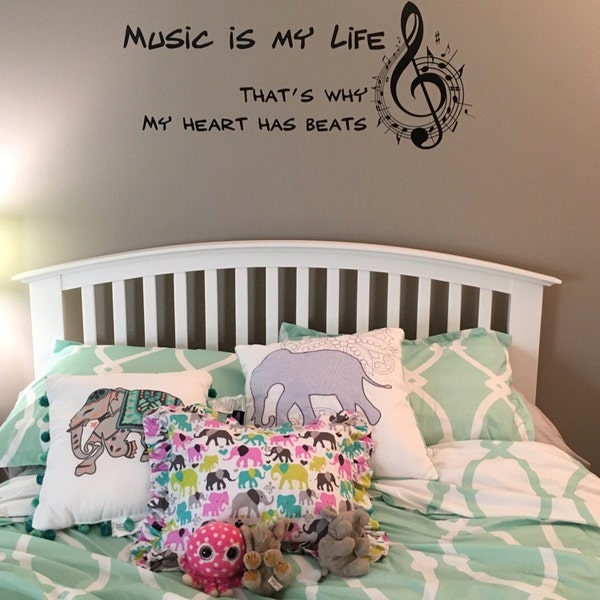 Music is My Life Wall Sticker - Note Quote Gift Decor Art Vinyl Decal ...