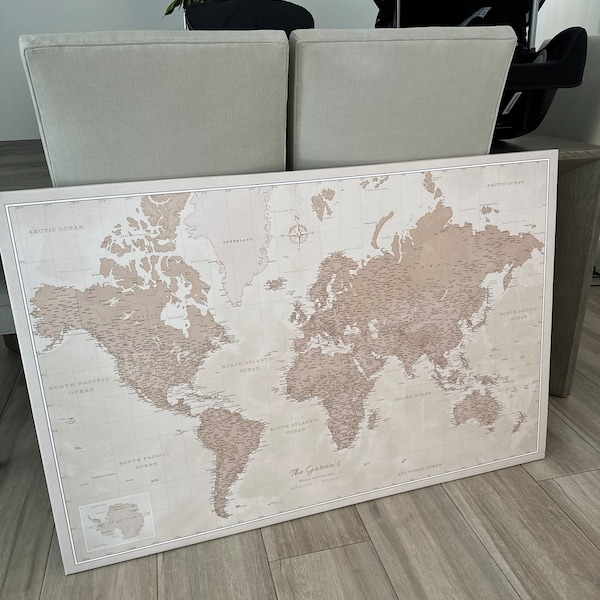 Personalized World Map Push Pin Map Pinboard Cork Canvas Print Gift for ...