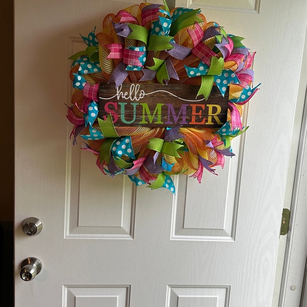 Hello Summer Wreath, Summer Wreath, Front Door Wreath, Colorful Summer ...