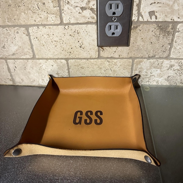 Monogrammed Catch All Tray Brown | Handmade Real Leather Personalized ...