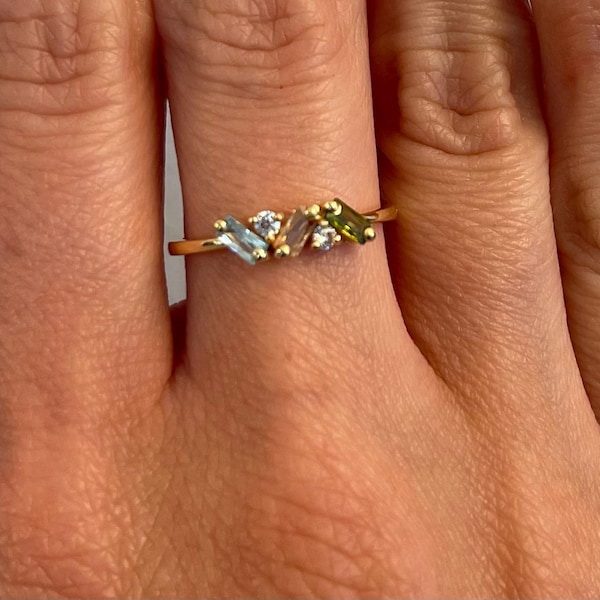 14K Gold Birthstone Ring Stackable Rings for Women, Mothers Ring, Personalized Gifts for Her for ...