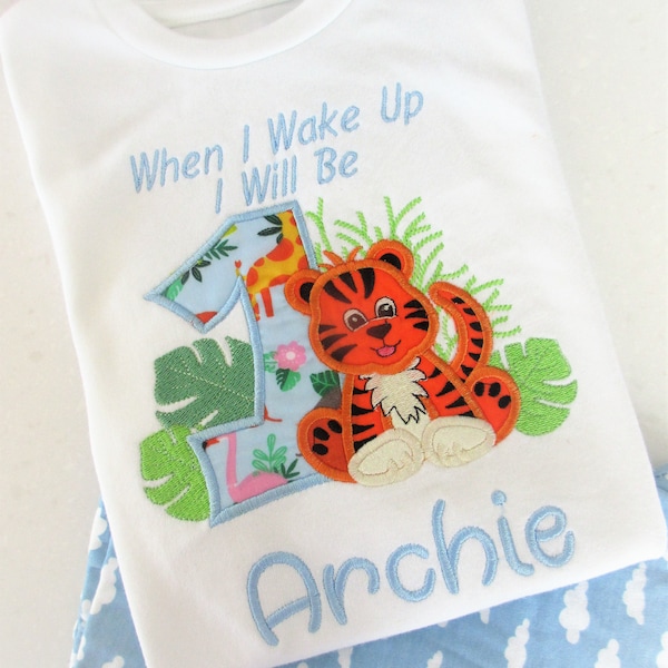 Tiger Number 1 Birthday Applique Machine Embroidery Design Jungle ...