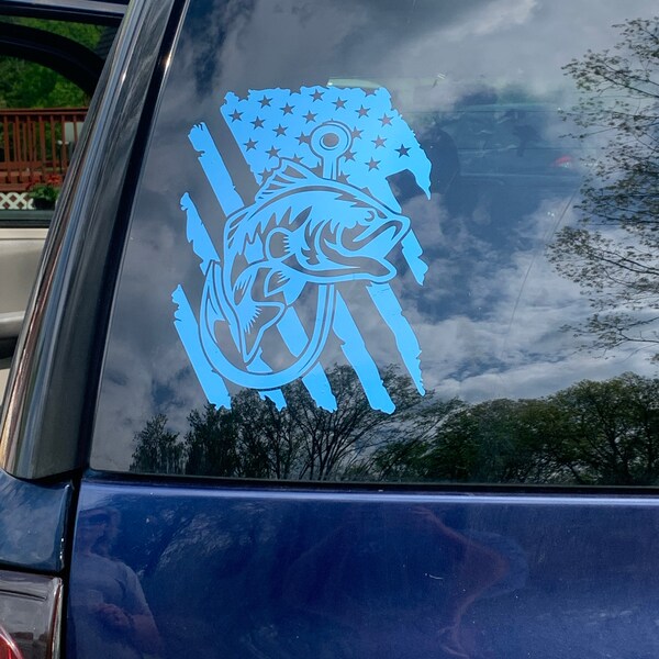U.S. Flag With Bass Fish and Hook Truck Decal, Bass Fishing Truck Decal ...