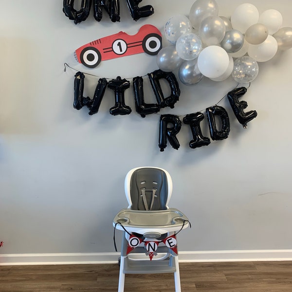 Race Car High Chair Banner, Garland, First Birthday, 1st, Red, White ...