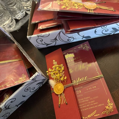 Acrylic Wedding Invitation Quinceanera Invitation, Elegant Red Design ...